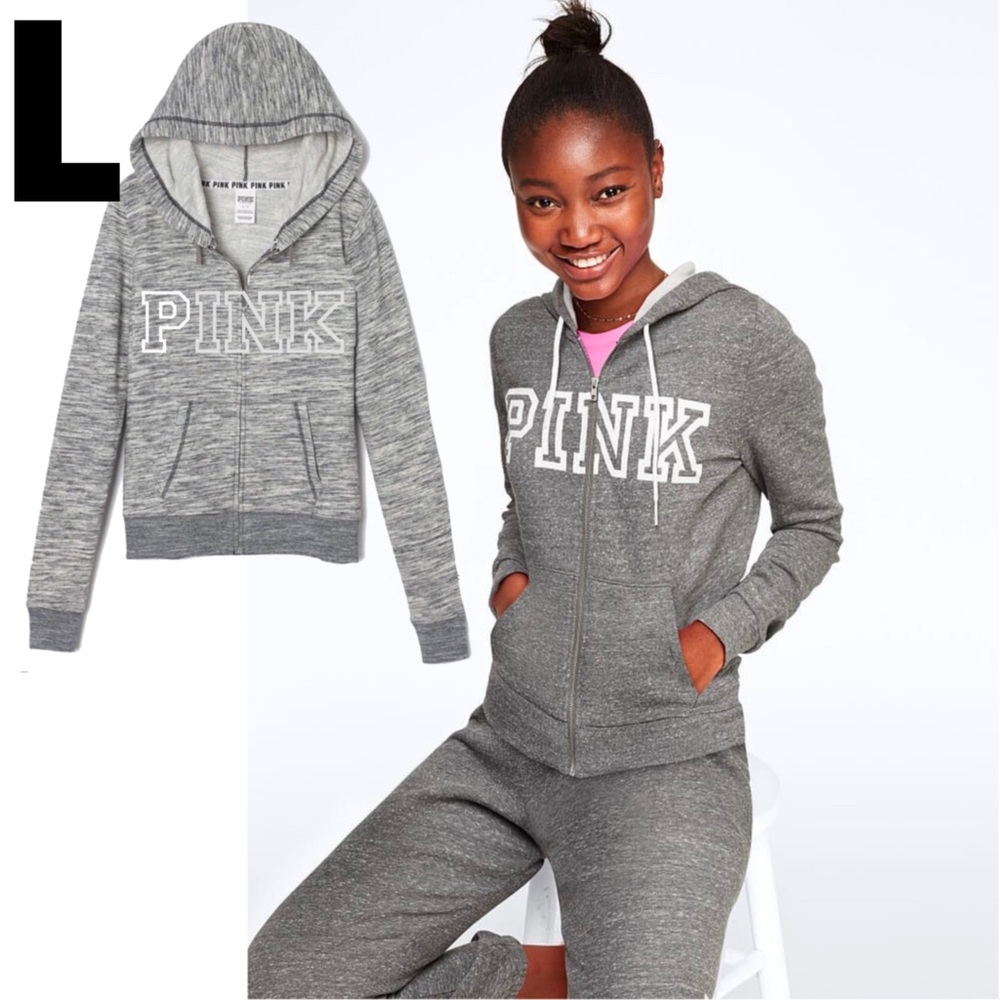 2019 Victoria’s Secret Pink Heather Grey Full Zip Hoo… - Gem
